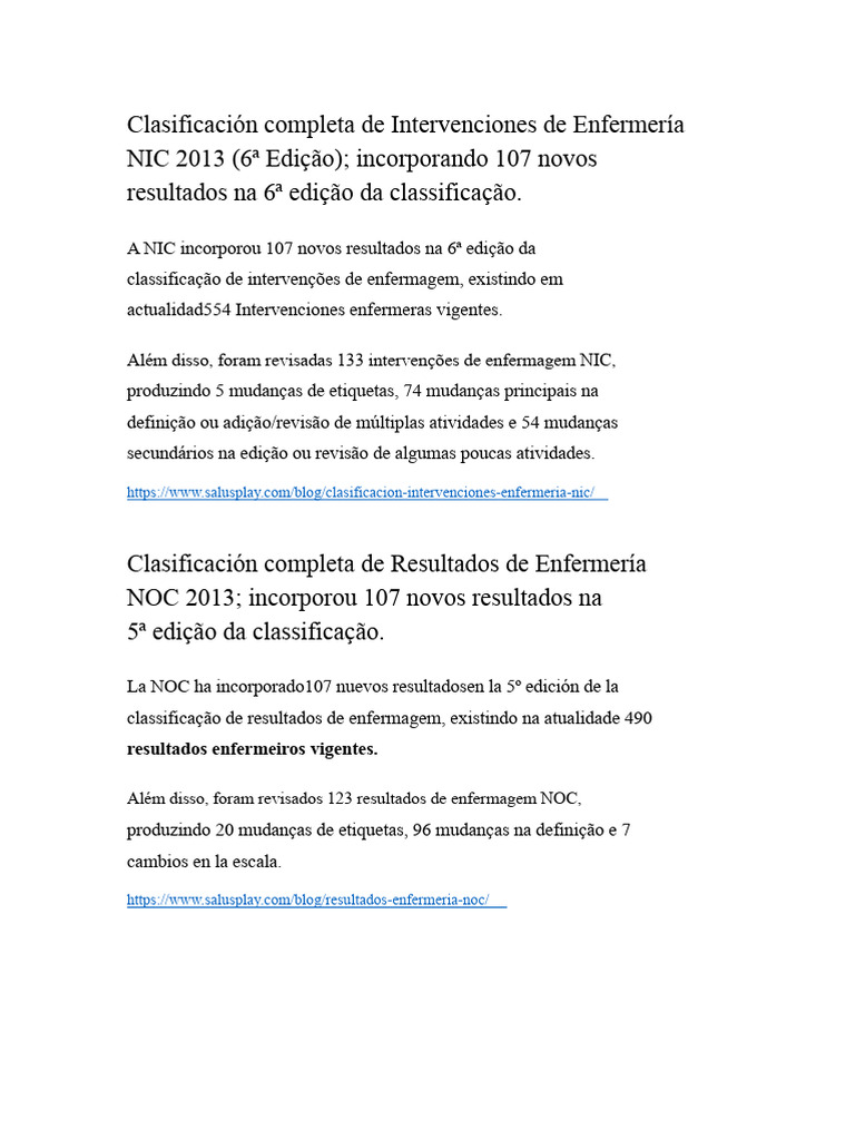 Nanda Nic Noc-Bibliografia | PDF | Enfermagem
