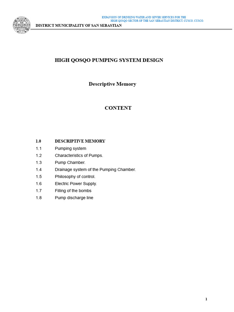 AC-01 DESCRIPTIVE MEMO PUMPING STATION.docx | PDF | Pump | Valve