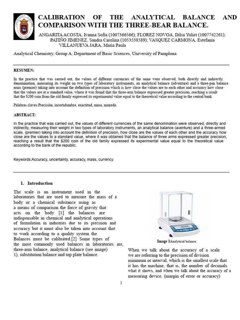Calibration Report of The Analytical Balance and The Three-Armed ...