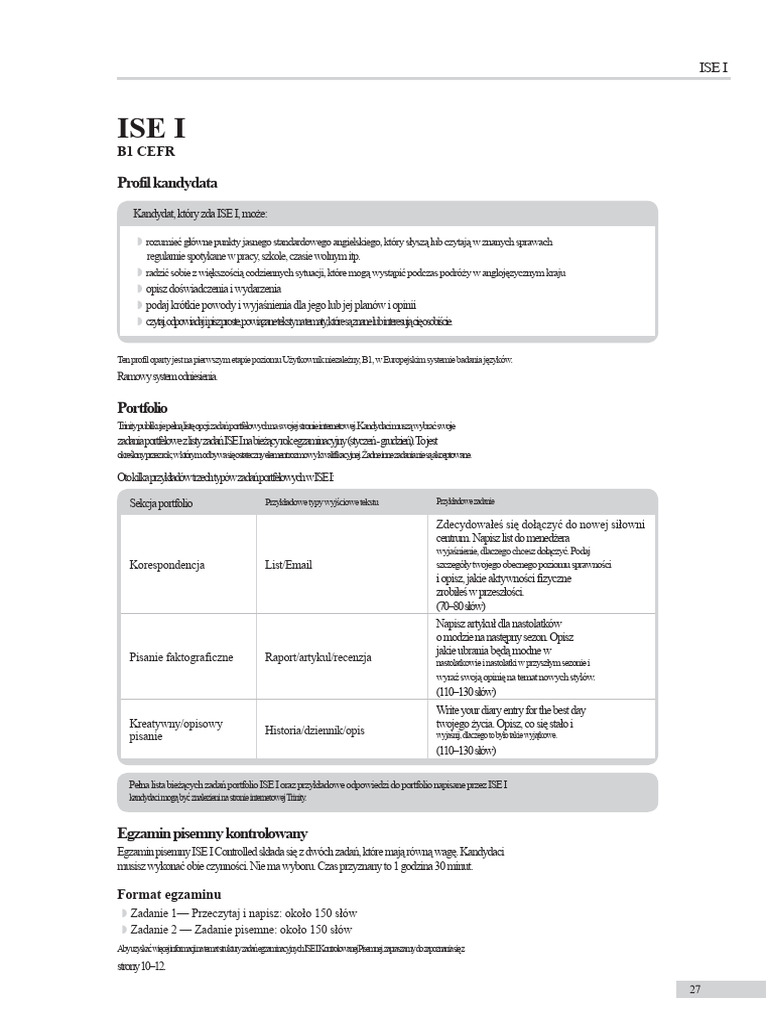 ISE I (B1) - Struktura Egzaminu | PDF