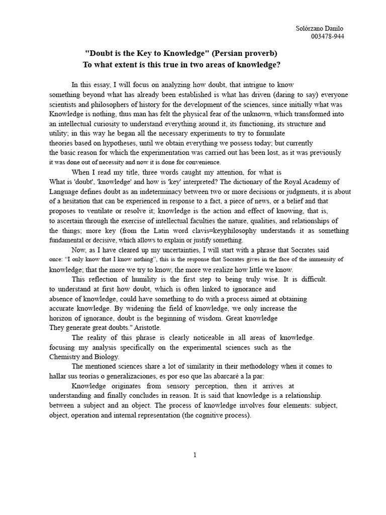 Essay - Doubt is the key to knowledge | PDF | Knowledge | Science