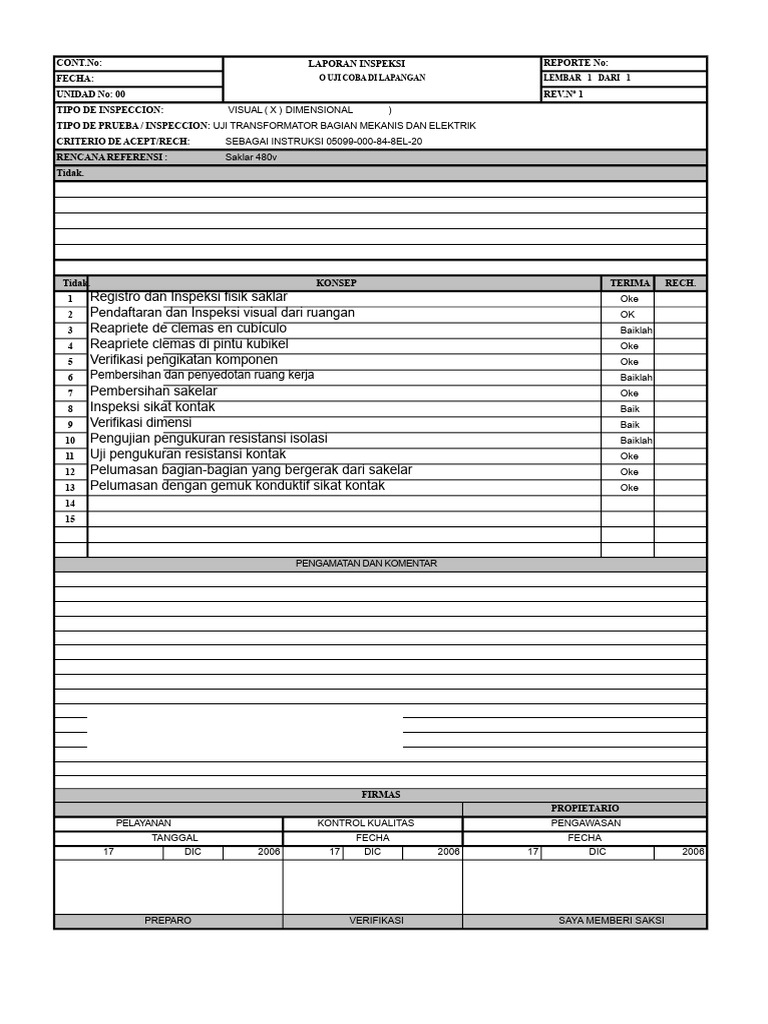 Format Inspeksi Visual | PDF