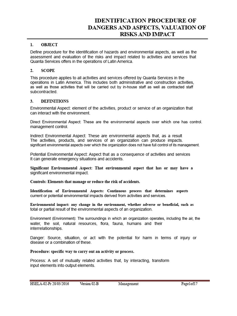 3.2 B HSEQ - 06 Procedure For Hazard Identification | PDF | Waste | Risk