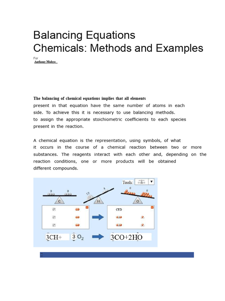 Methods for Balancing Chemical Equations | PDF | Stoichiometry ...