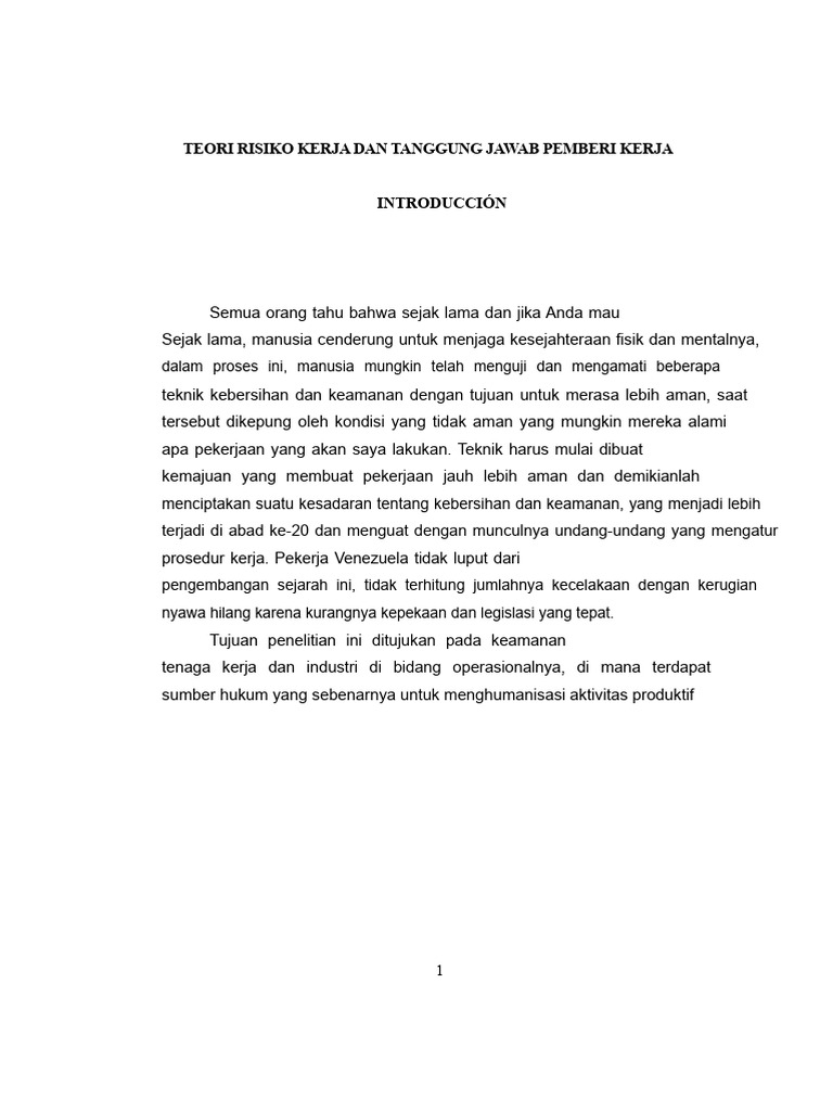 Teori Risiko Kerja dan Tanggung Jawab Pemberi Kerja | PDF