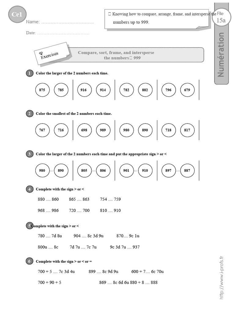 Comparing and Arranging Numbers 1st Grade | PDF | Softlines (Retail ...