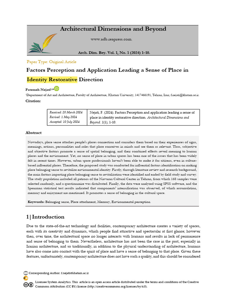 FactorsPerception and Application Leading A Sense of Place in Identity ...