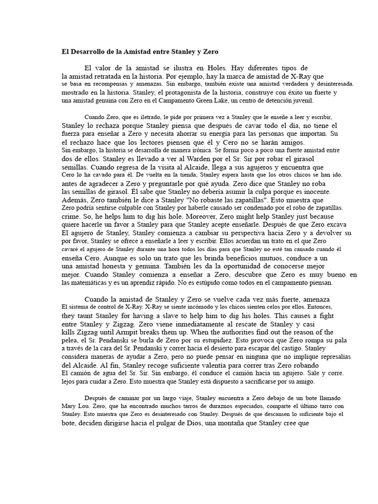 El Desarrollo de La Amistad Entre Stanley y Zero | PDF