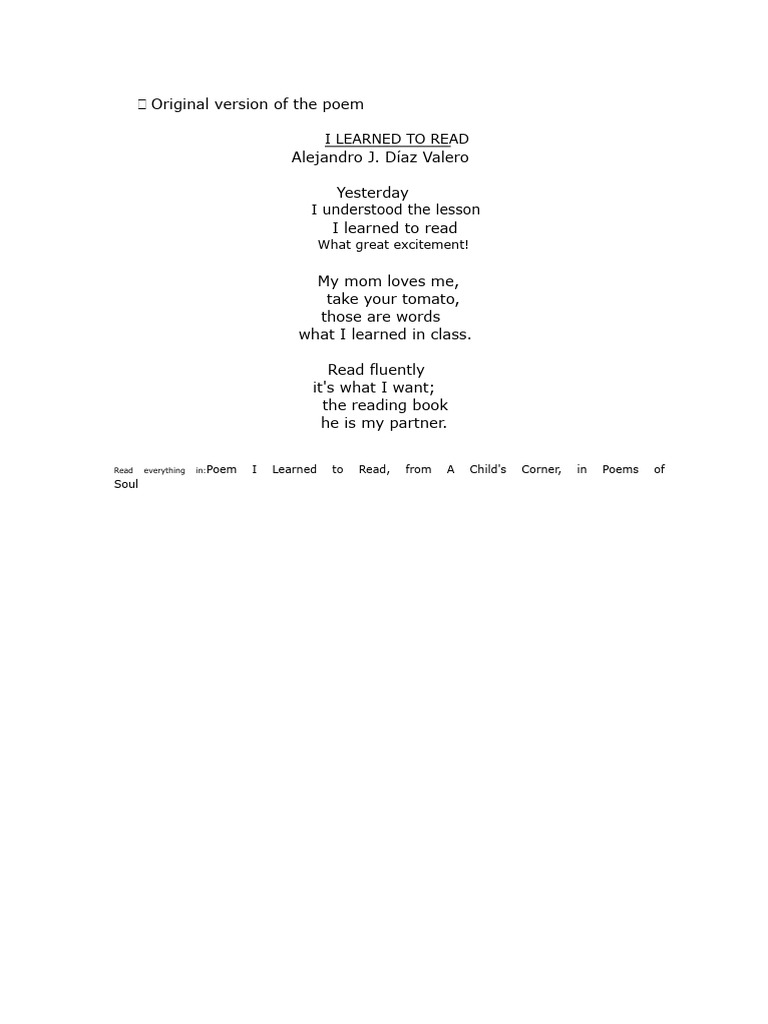 Poem I Learned to Read | PDF