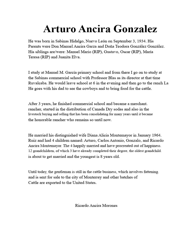 Arturo Ancira Gonzalez BIOGRAPHY | PDF