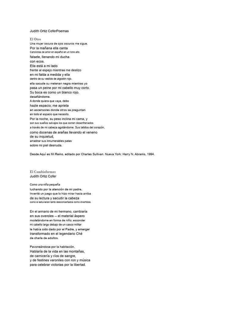 Poemas de Judith Ortiz Cofer | PDF
