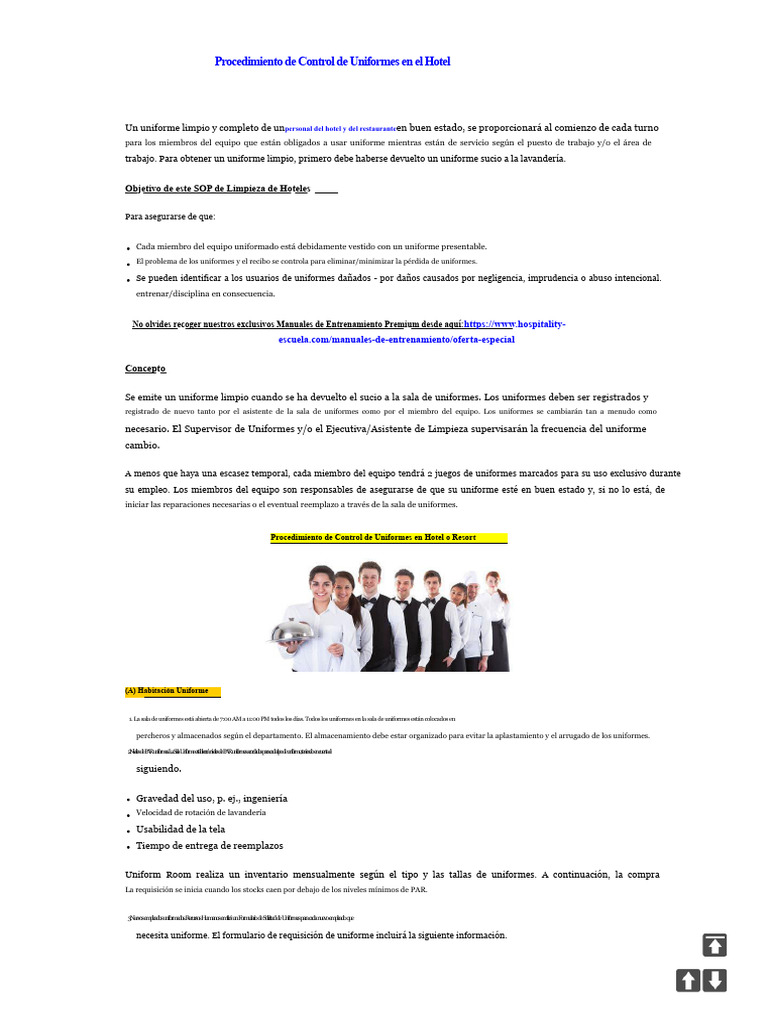 Procedimiento de Control de Uniformes para el Personal del Hotel y ...