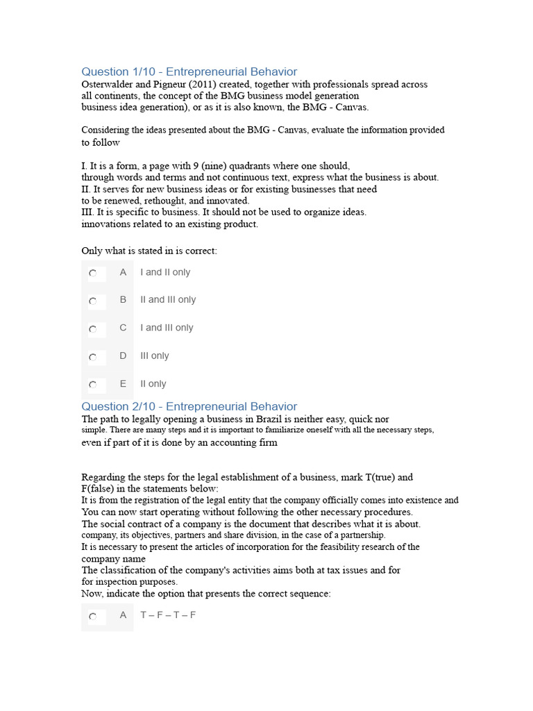 Apol Objective - Entrepreneurial Behavior | PDF | Entrepreneurship ...
