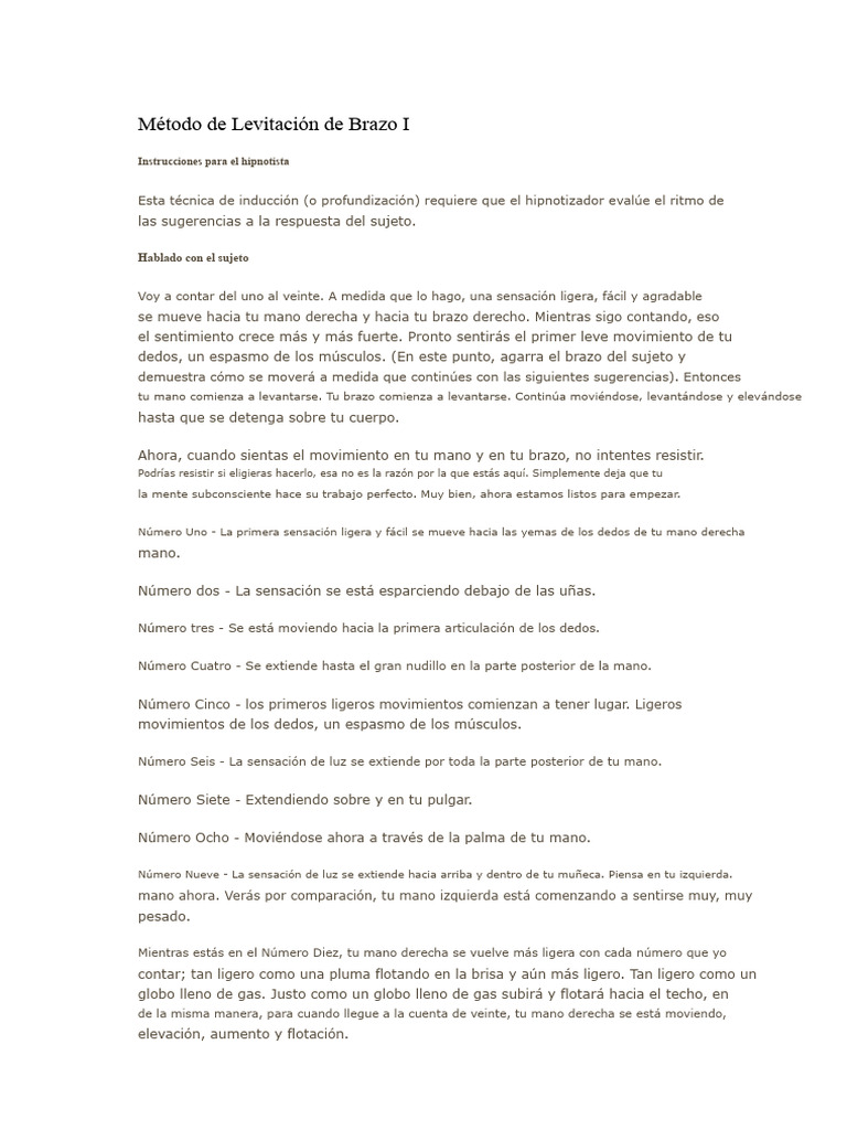 Método de Levitación de Brazo I-II | PDF | Mano | Hipnosis
