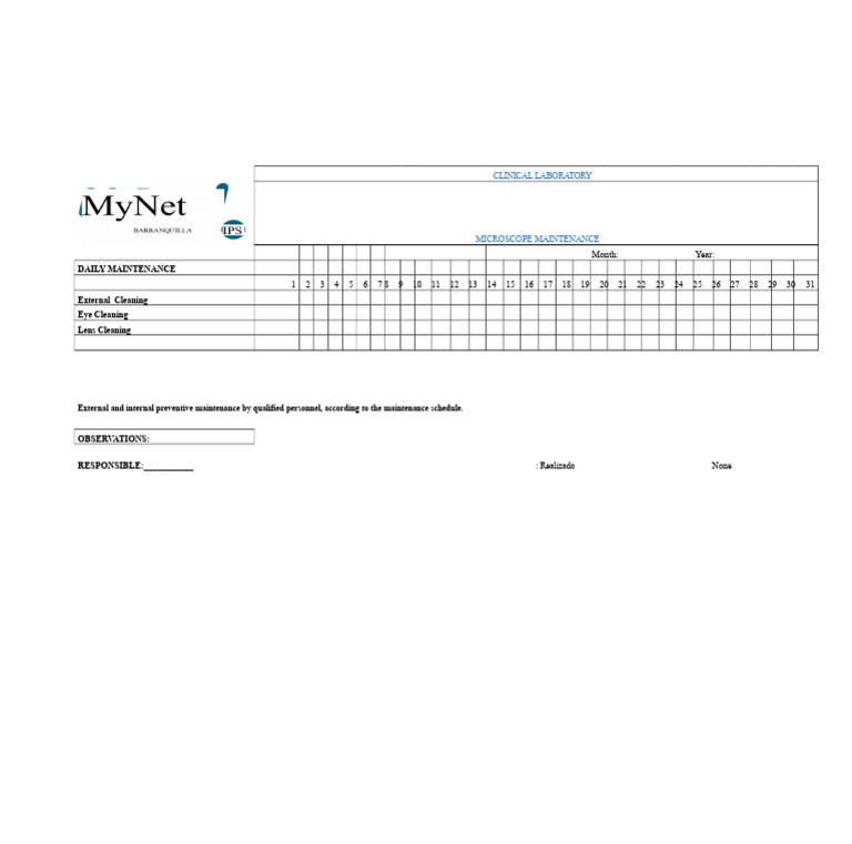 Microscope Maintenance Checklist | PDF