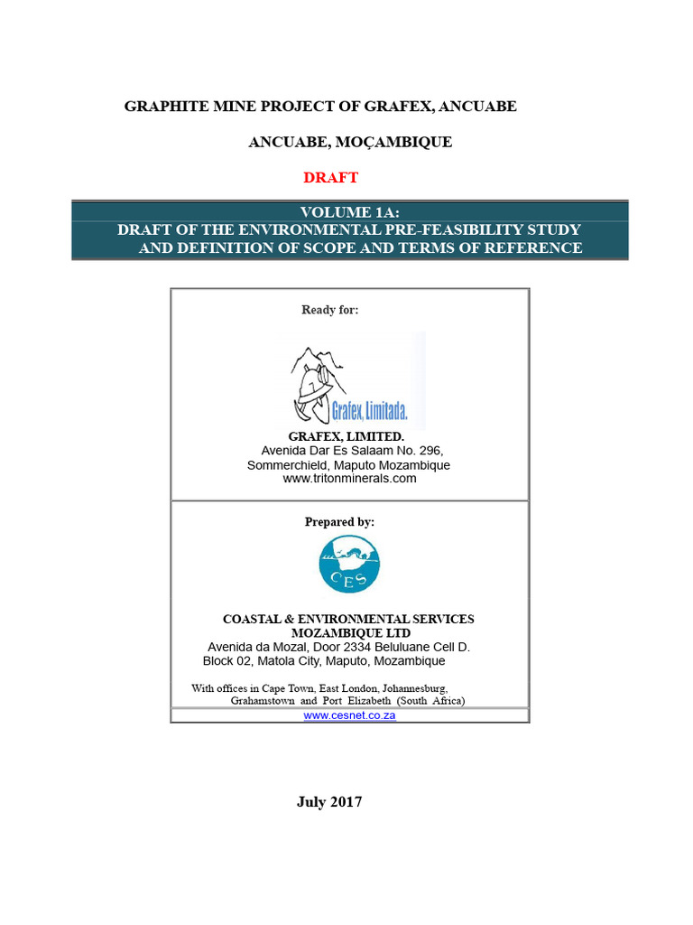 Grafex Ltd Ancuabe Graphite Mine_ Draft EPDA_Portuguese | PDF | Risk ...
