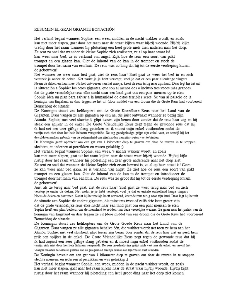Samenvatting Van de Grote Vriendelijke Reus | PDF