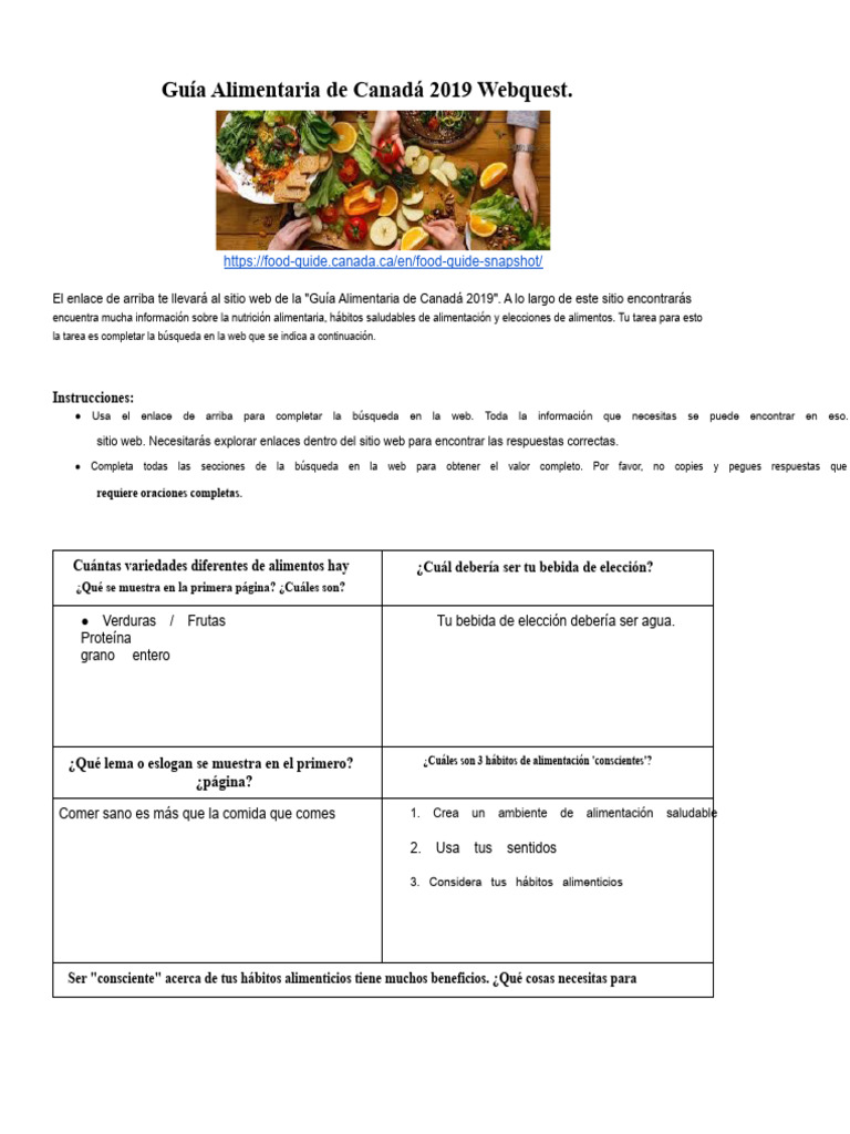 Guía de Alimentos Webquest | PDF | Alimentos | Nutrición