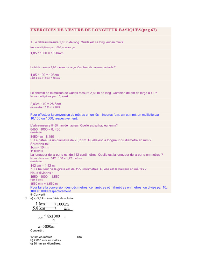Exercices de conversion de longueurs | PDF