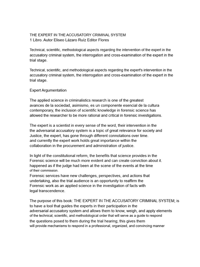 Expert Role in Accusatory Criminal System | PDF | Trials | Forensic Science