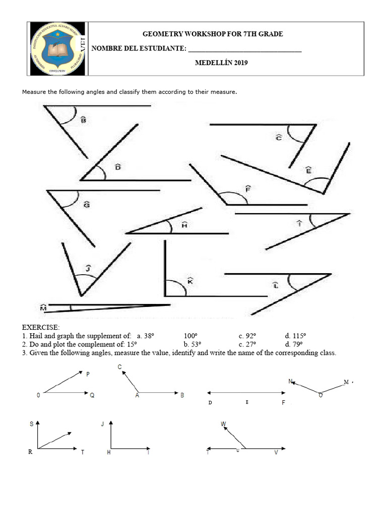 7th Grade Geometry Angle Exercises | PDF