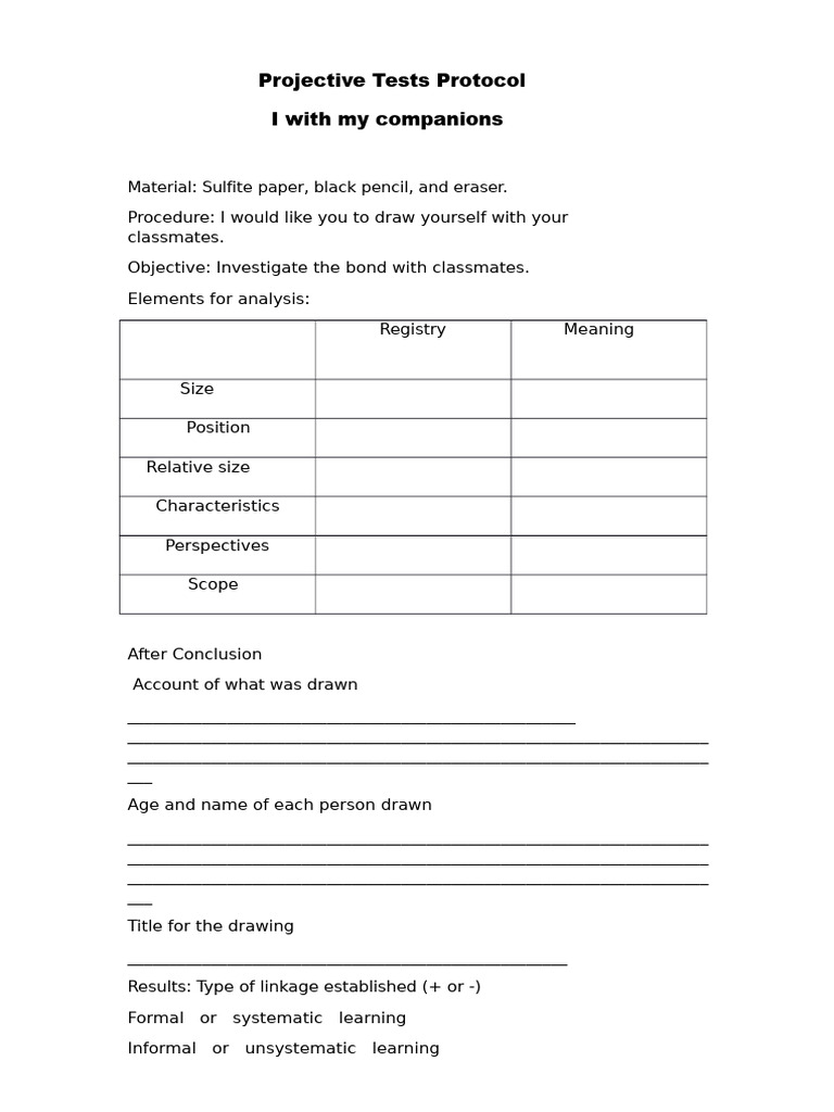 Projective Tests Protocol Without Header | PDF | Drawing | Educational ...