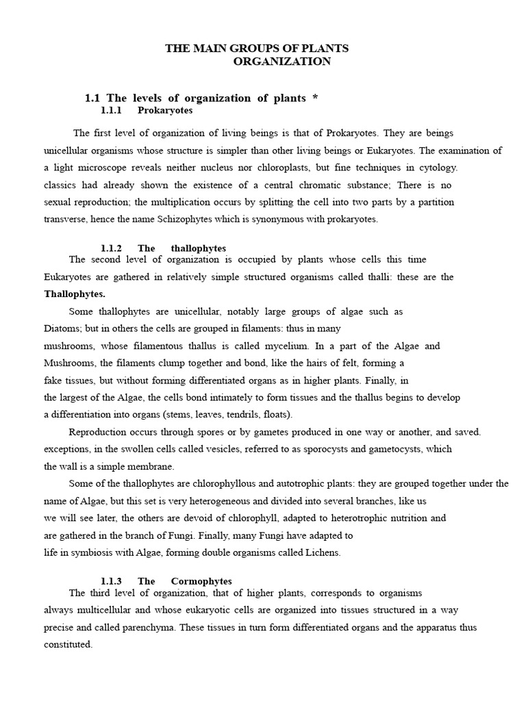 Plant Organization Levels Explained | PDF | Algae | Cell (Biology)