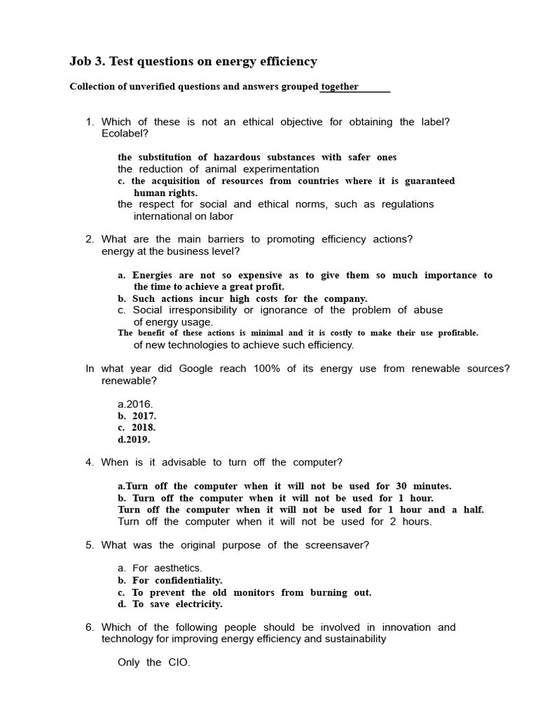 Energy Efficiency Test Questions | PDF | Data Center | Efficient Energy Use