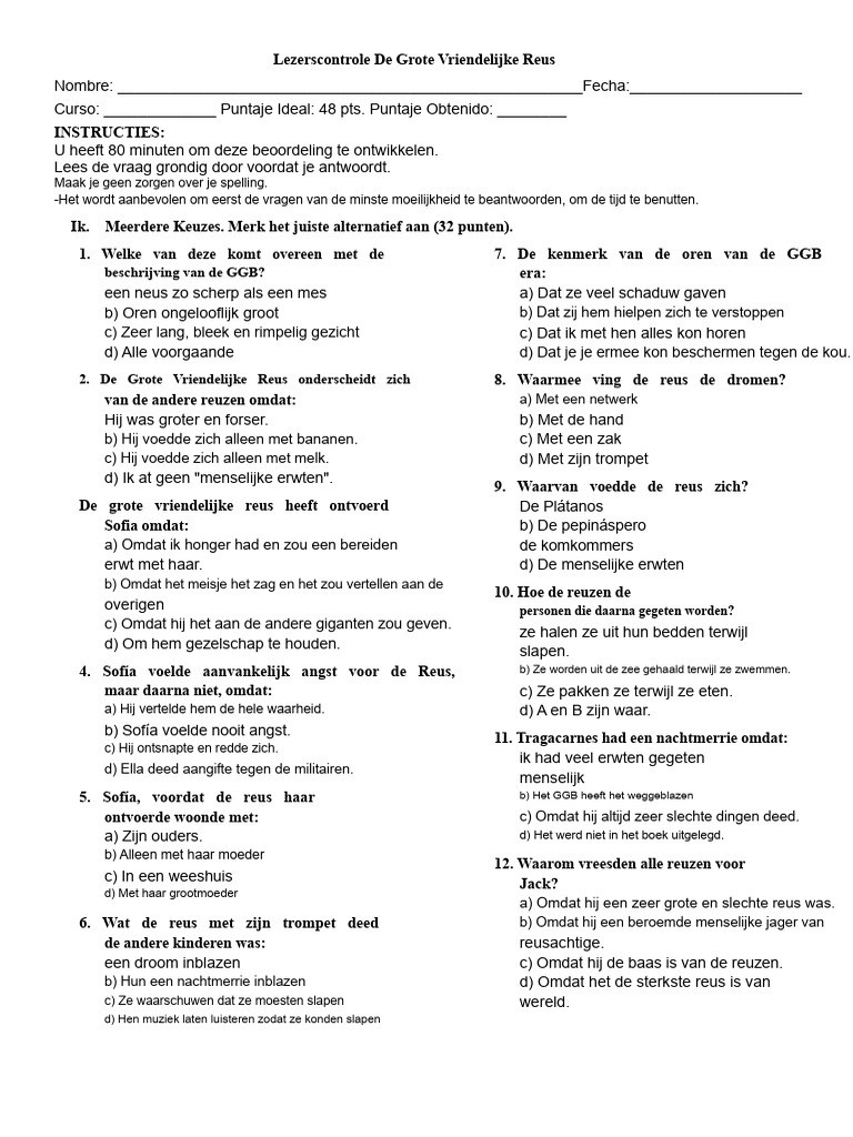 Lezingencontrole de Grote Vriendelijke Reus | PDF