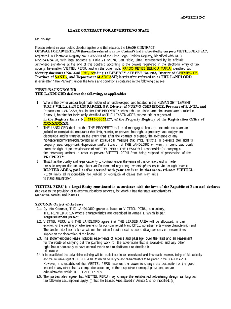 Lease Contract Model Advertising | PDF | Lease | Landlord