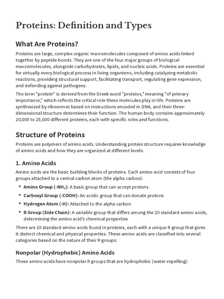 Proteins Definition and Types | PDF | Proteins | Amino Acid