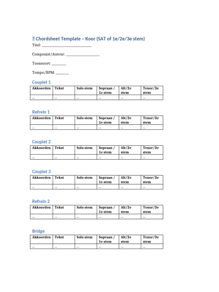 Chordsheet Koor Template | PDF