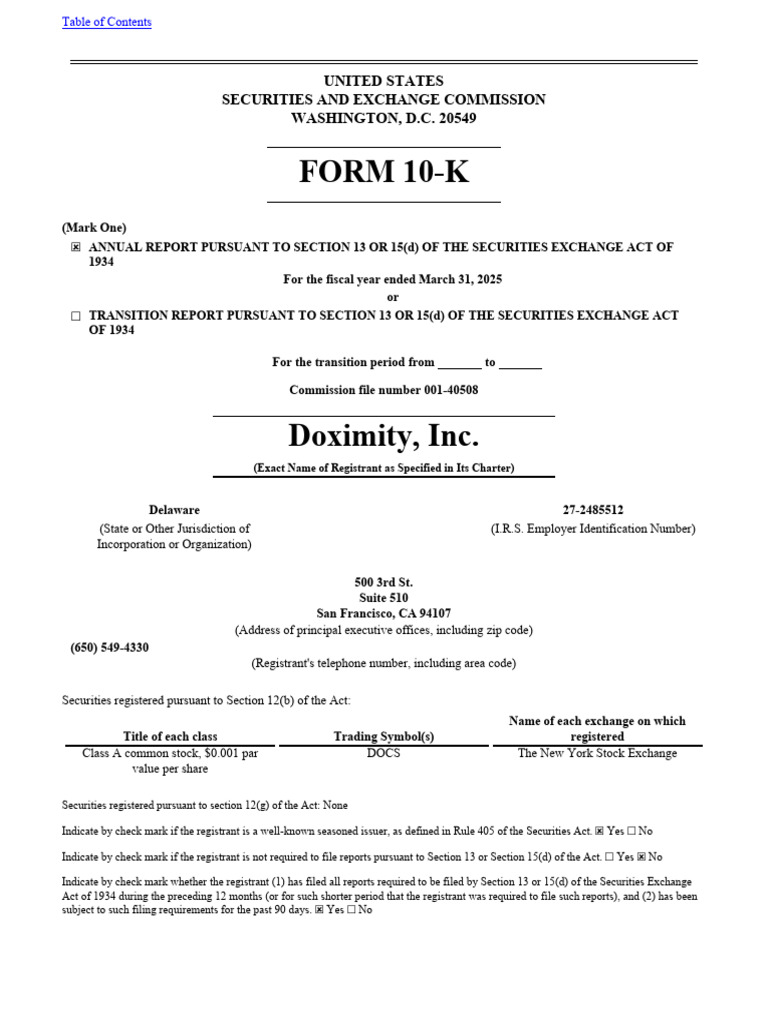 Doximity 10k | PDF | Securities (Finance) | Business