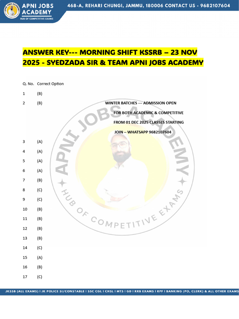 Answer Key Morning Shift | PDF