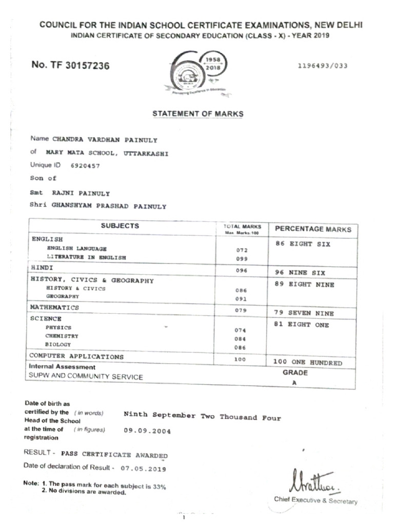 ICSE Marksheet | PDF