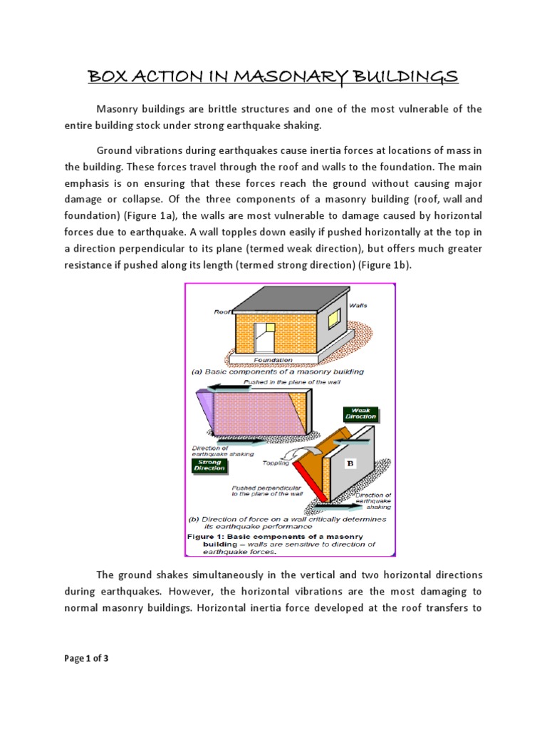 Box Action in Masonary Buildings | PDF | Masonry | Earthquakes