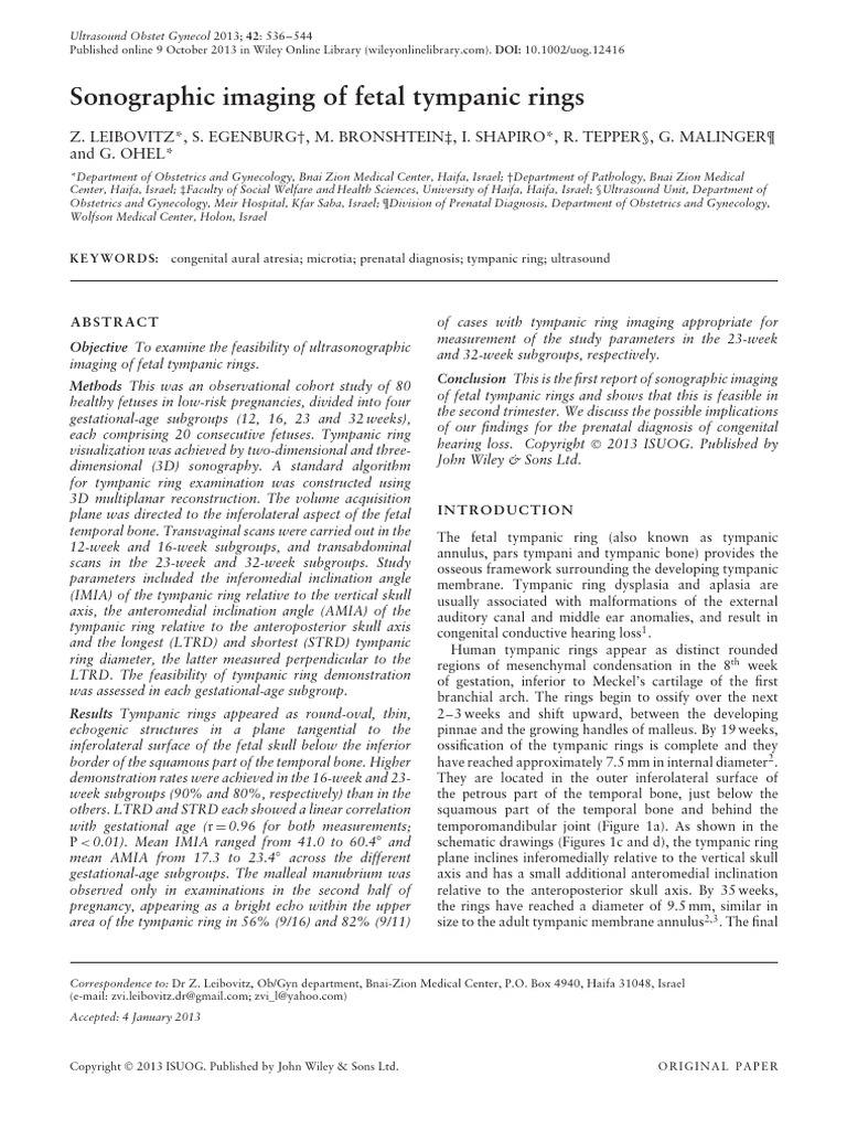 Fetal Tympanic Ring Imaging via Ultrasound | PDF | Medical Ultrasound | Ear