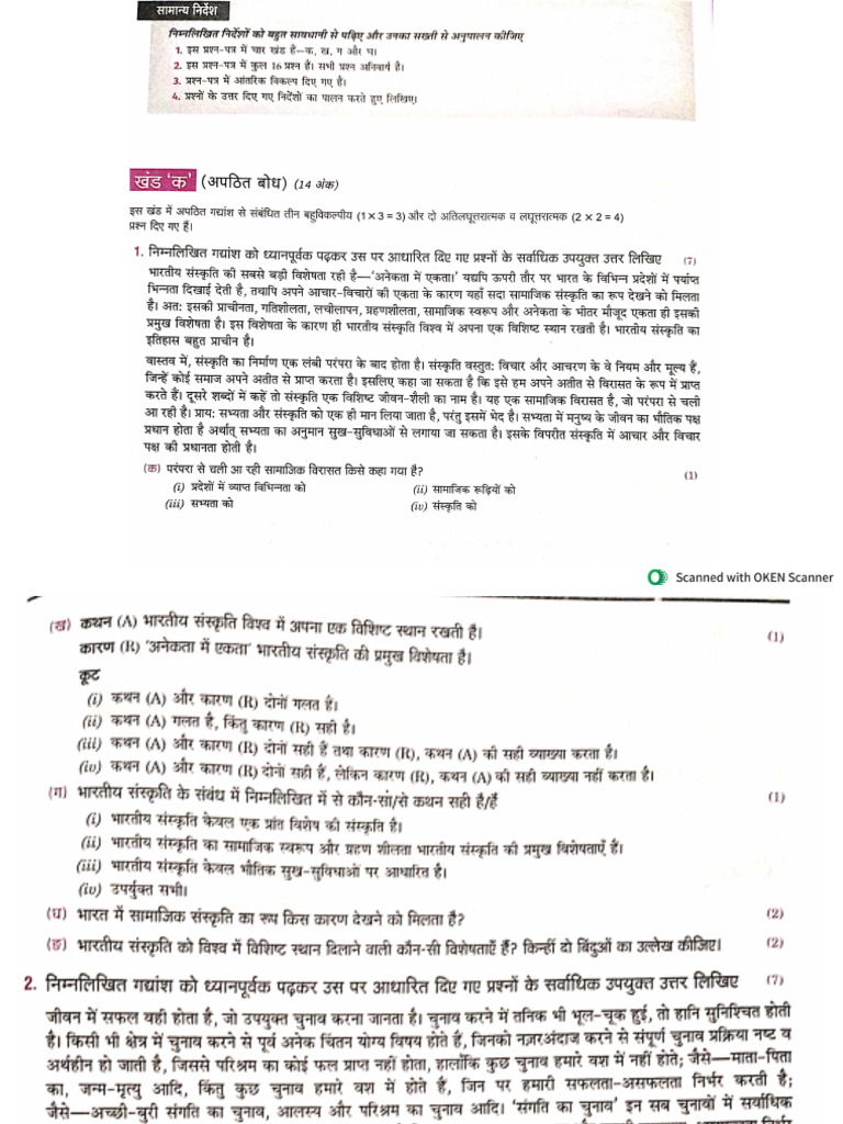 Hindi Sample Question Paper | PDF