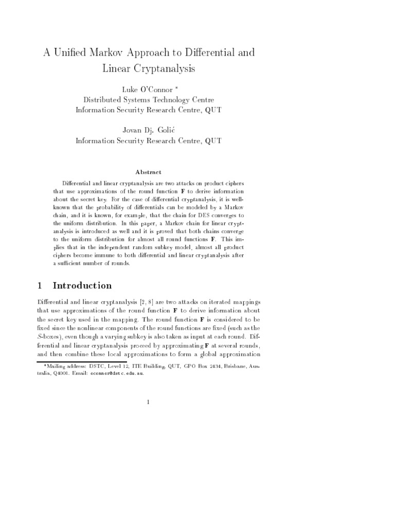 A Unified Markov Approach To Differential and Linear Cryptanalysis ...