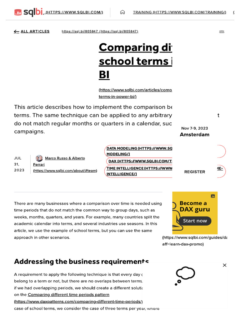 Comparing Different School Terms in Power BI - SQLBI | PDF
