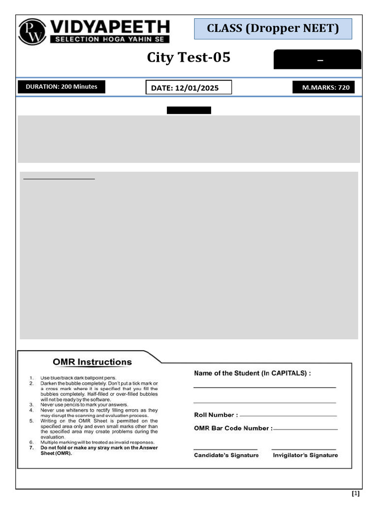 City Test - 06 - Question Paper | PDF | Oscillation | Frequency