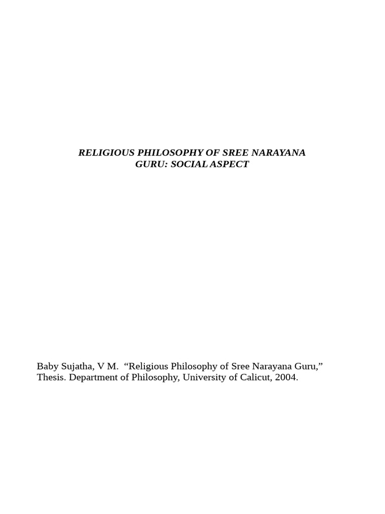 Religious Philosophy of Sree Narayana Gu | PDF | Ramakrishna | Idolatry