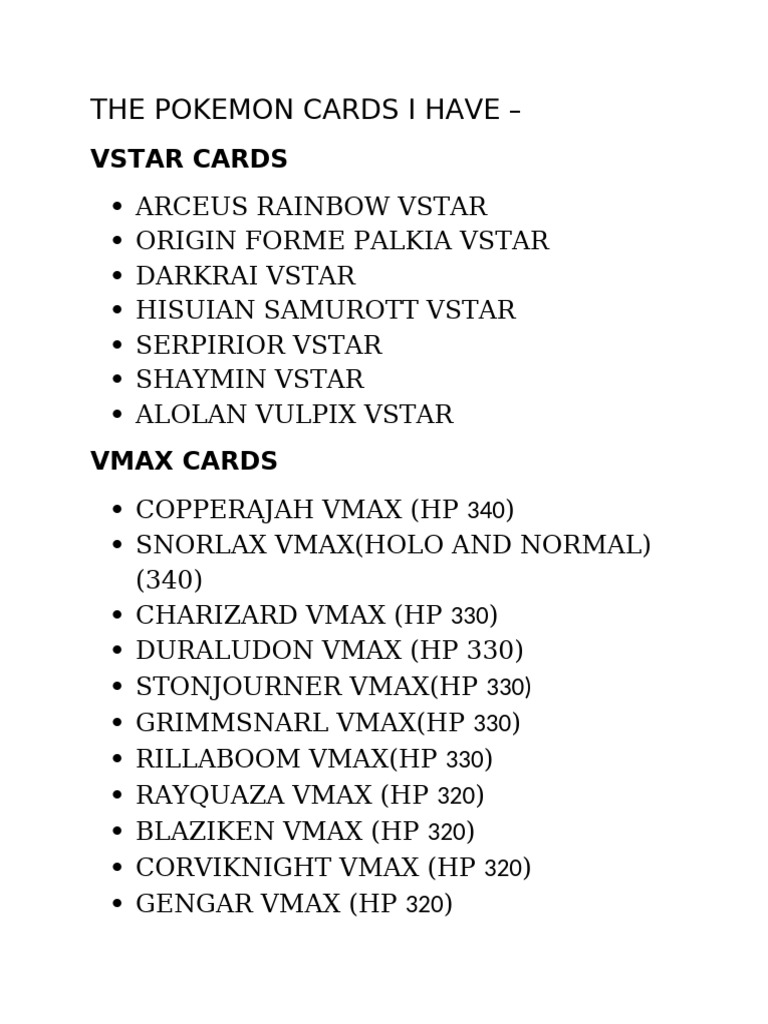 My Pokémon Card Collection List | PDF