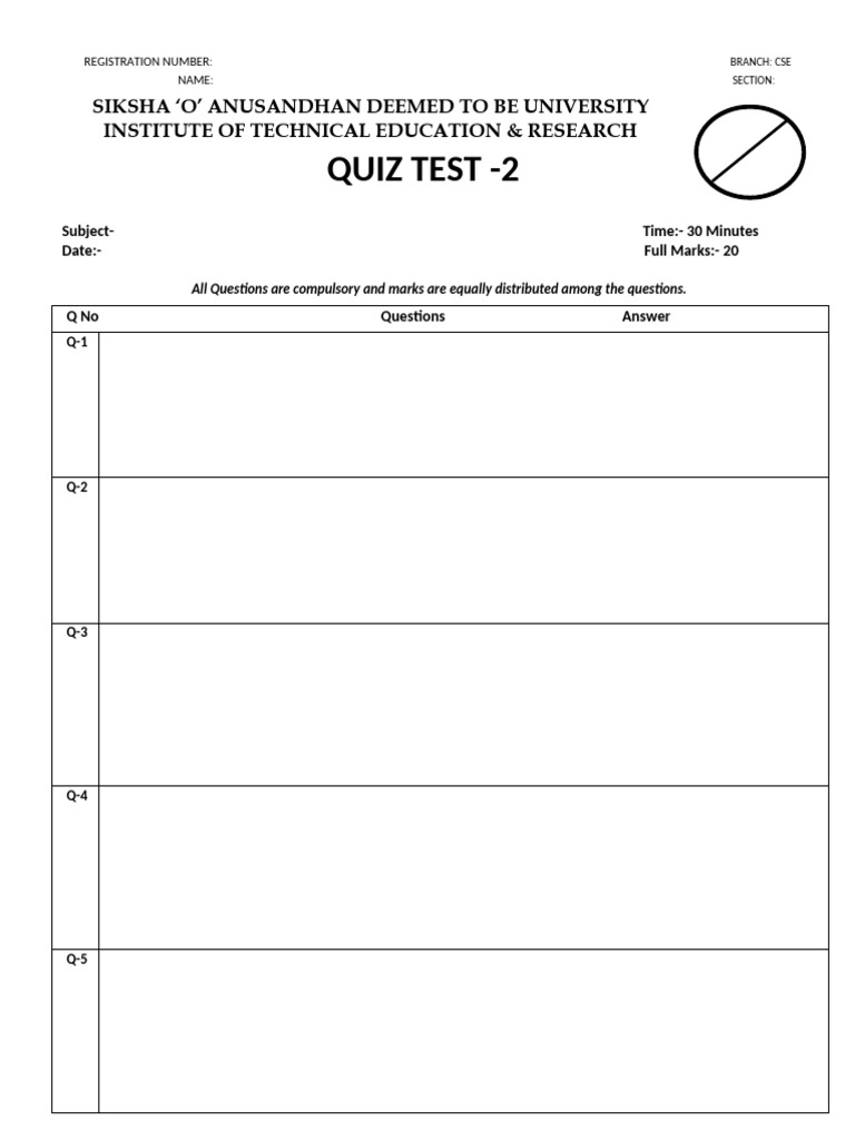 CSE Quiz Test 2 - Siksha 'O' Anusandhan | PDF