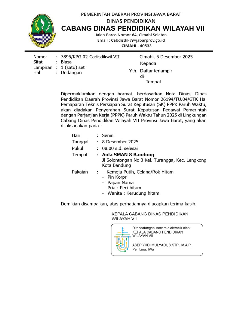 7895__Surat Undangan GTK Penyerahan SK P3K PW | PDF