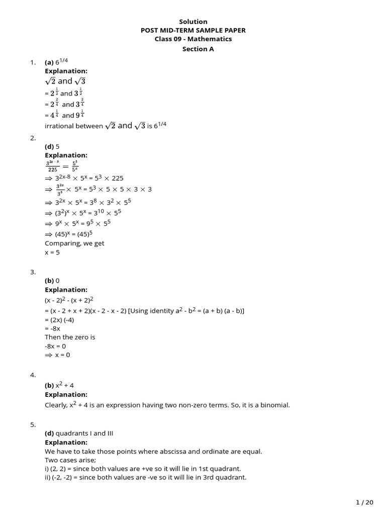Ix_post Mid Sample Solution | PDF | Rectangle | Elementary Mathematics