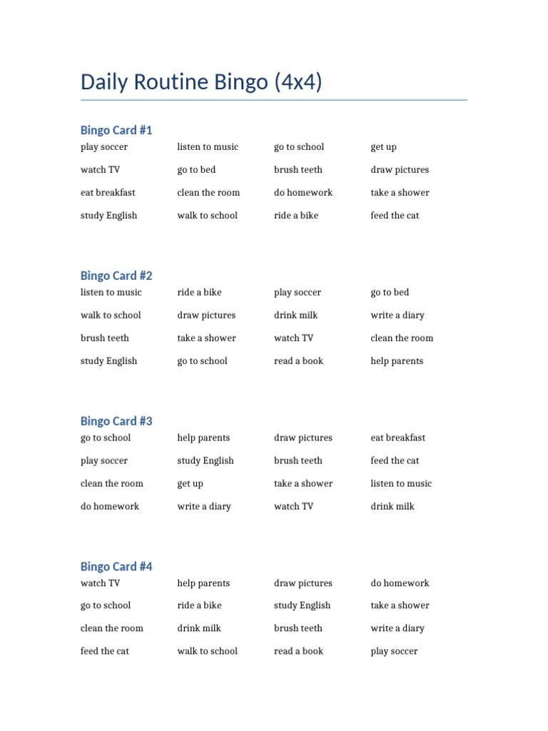 Daily Routine Bingo Cards | PDF