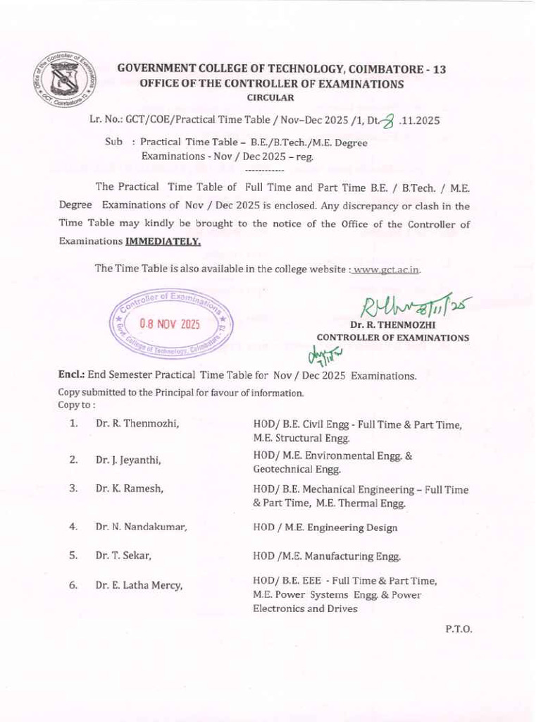Practical Time Table Nov-Dec 2025 | PDF