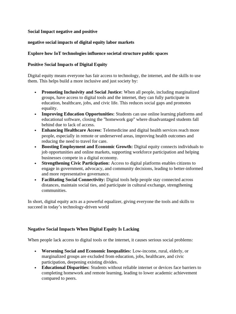 Social Impact Negative and Positive Reference | PDF | Employment ...