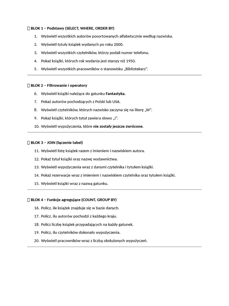 7 MySQL w Shell - ćwiczenia ogólne | PDF